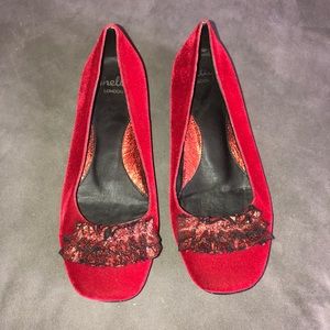 Shellys London | Shoes | Shellys London Red Velvet With Ruffle | Poshmark